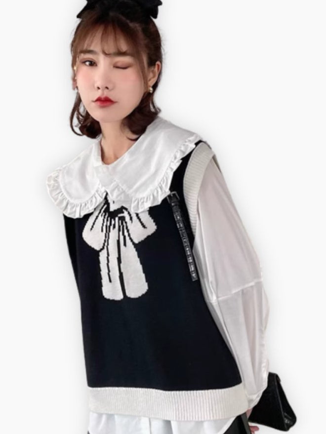 Bow print knit vest CH472 - Chamule